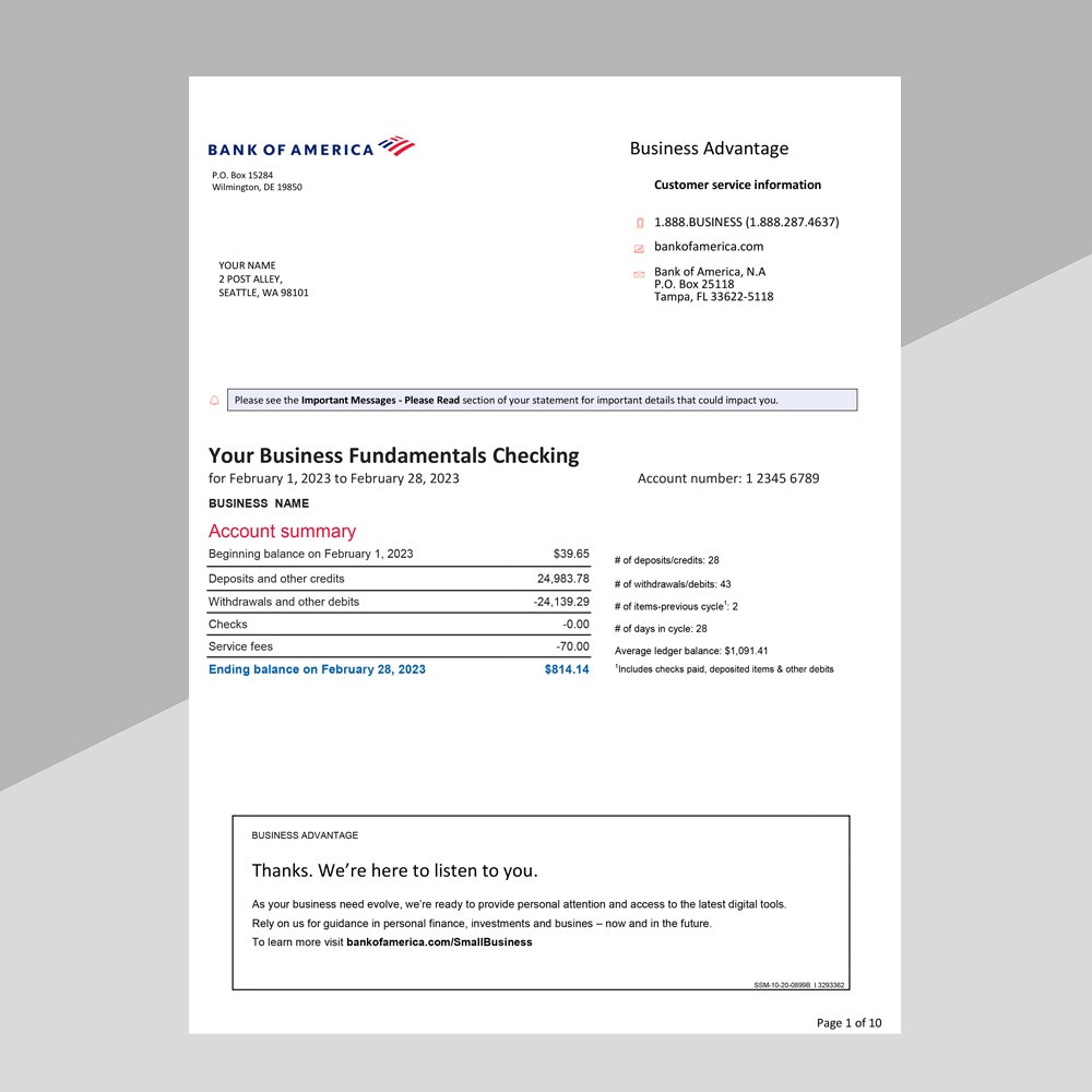 Bank Of America Statement Template Ozoud