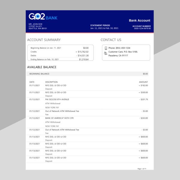 Go2Bank Bank Statement Template - Ozoud