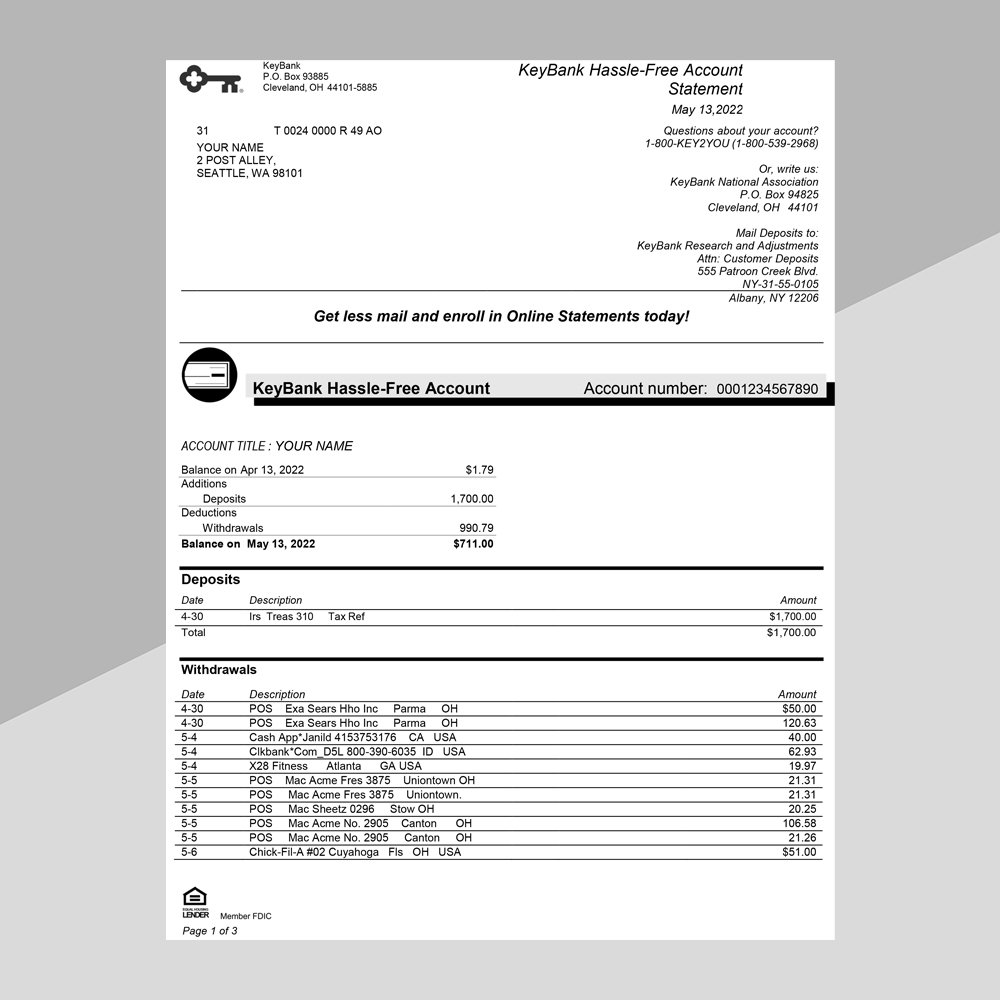 Key Bank Statement Template Ozoud